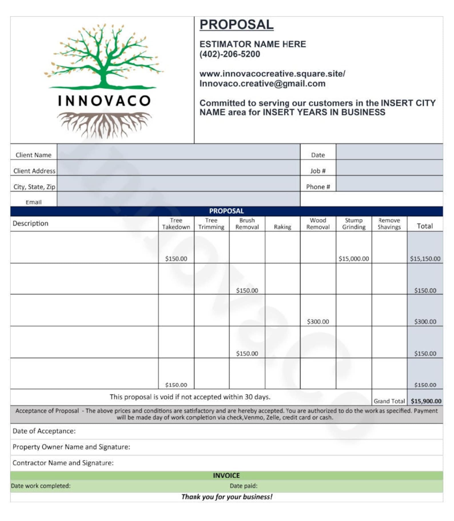 Tree Service Quote, Arborist Estimate, Tree Trimming, Tree Removal ...
