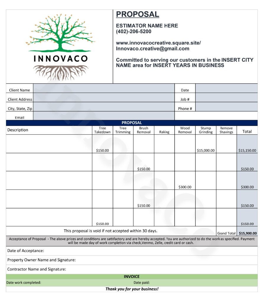 Tree Service Quote, Arborist Estimate, Tree Trimming, Tree Removal ...