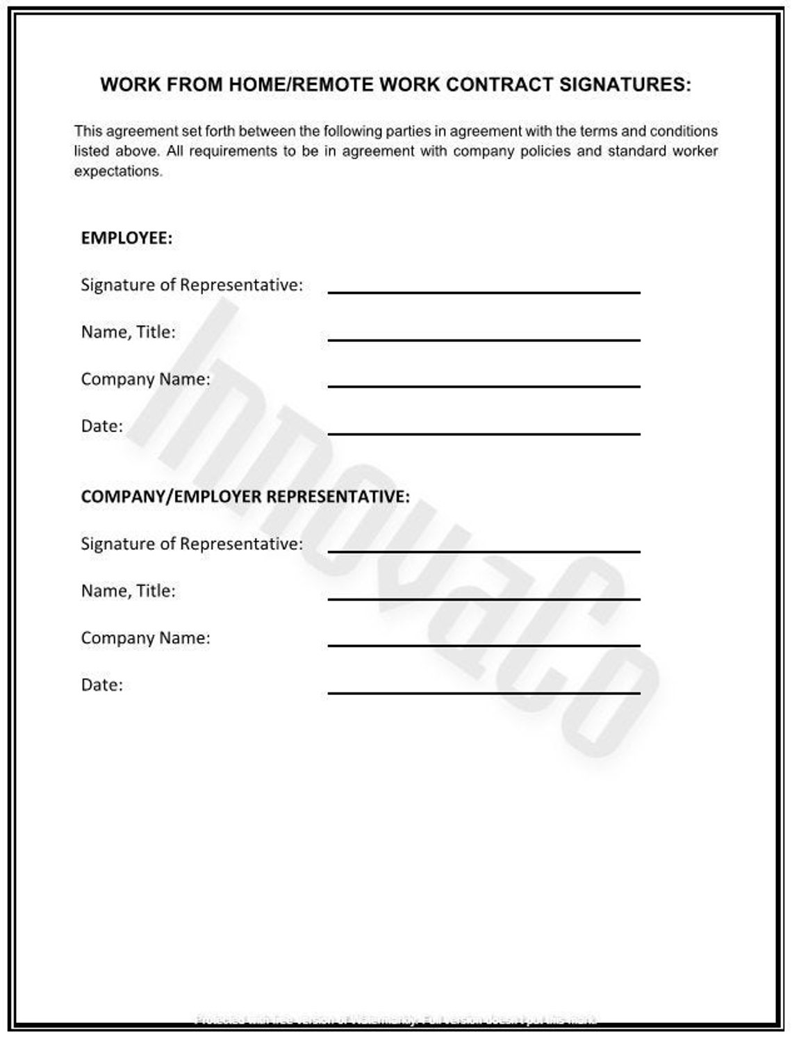 Work From Home Contract Template, Remote Work Contract Agreement ...