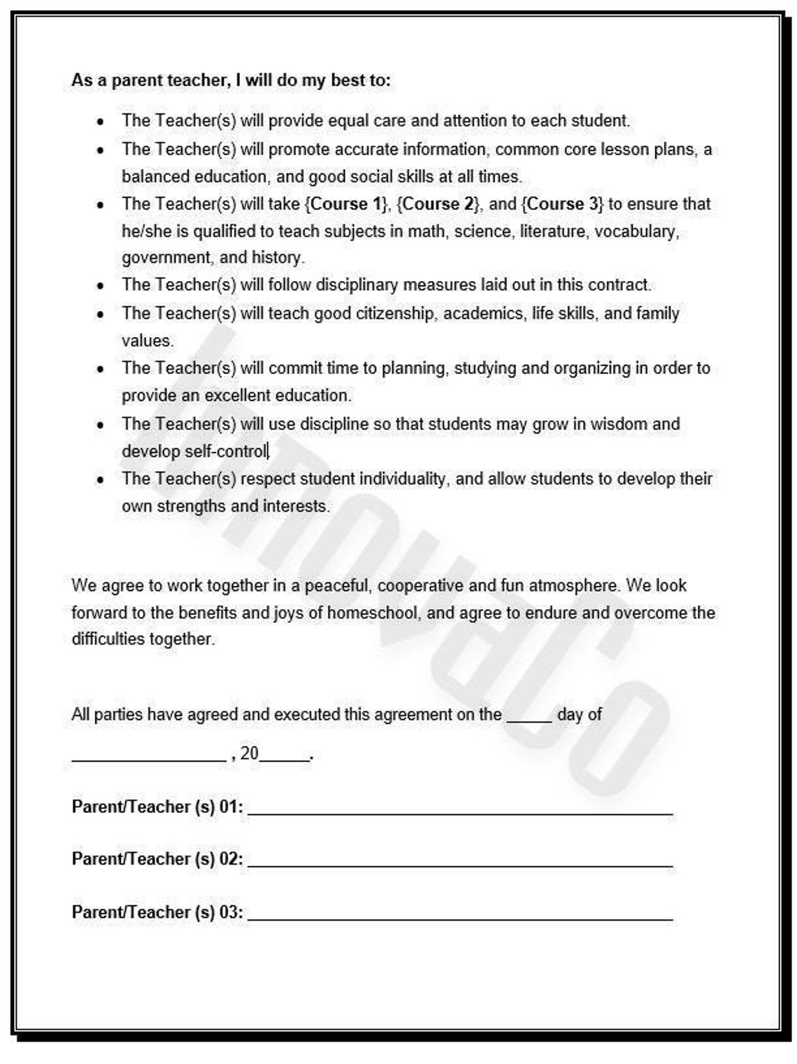 Homeschool Contract, Homeschool Agreement, Homeschool Templates ...