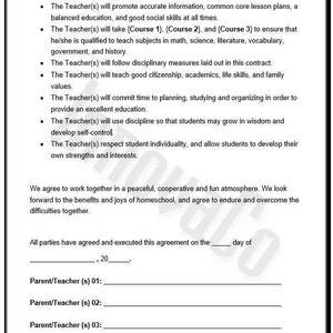 Homeschool Contract, Homeschool Agreement, Homeschool Templates ...