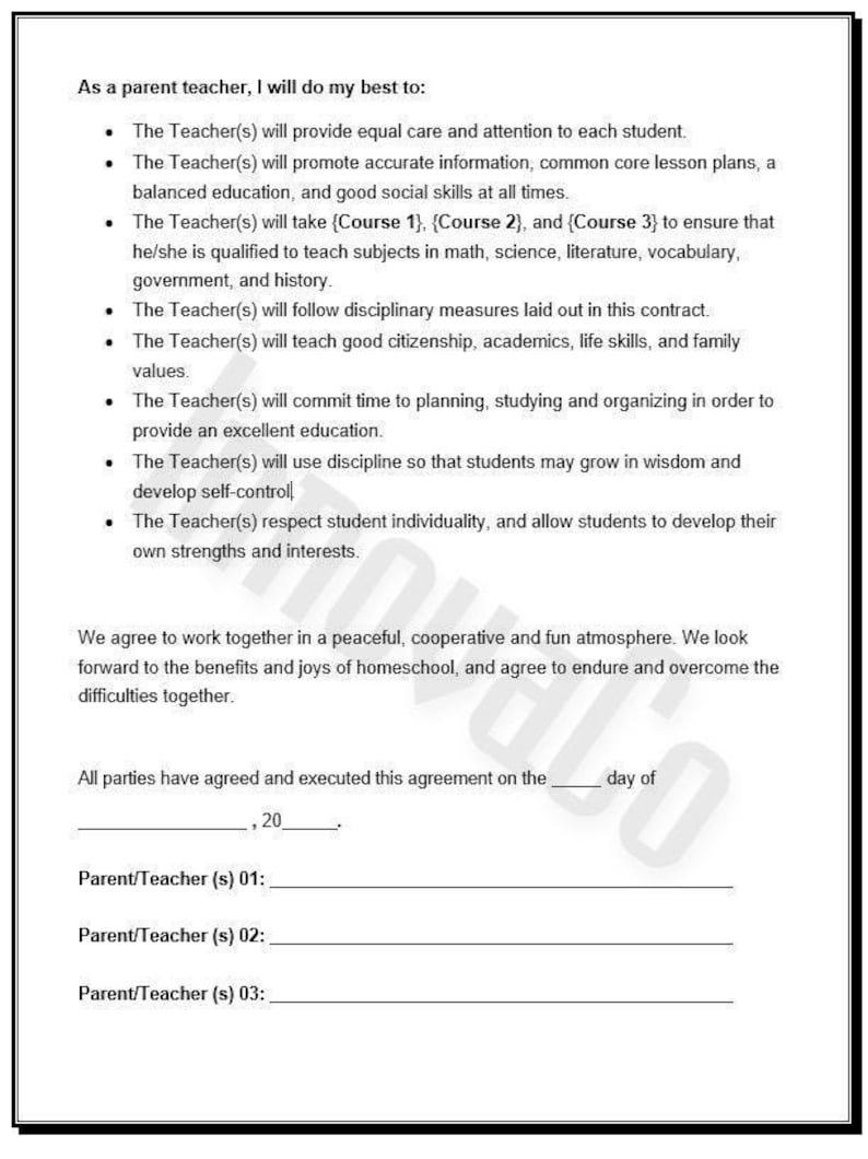 Homeschool Contract, Homeschool Agreement, Homeschool Templates ...