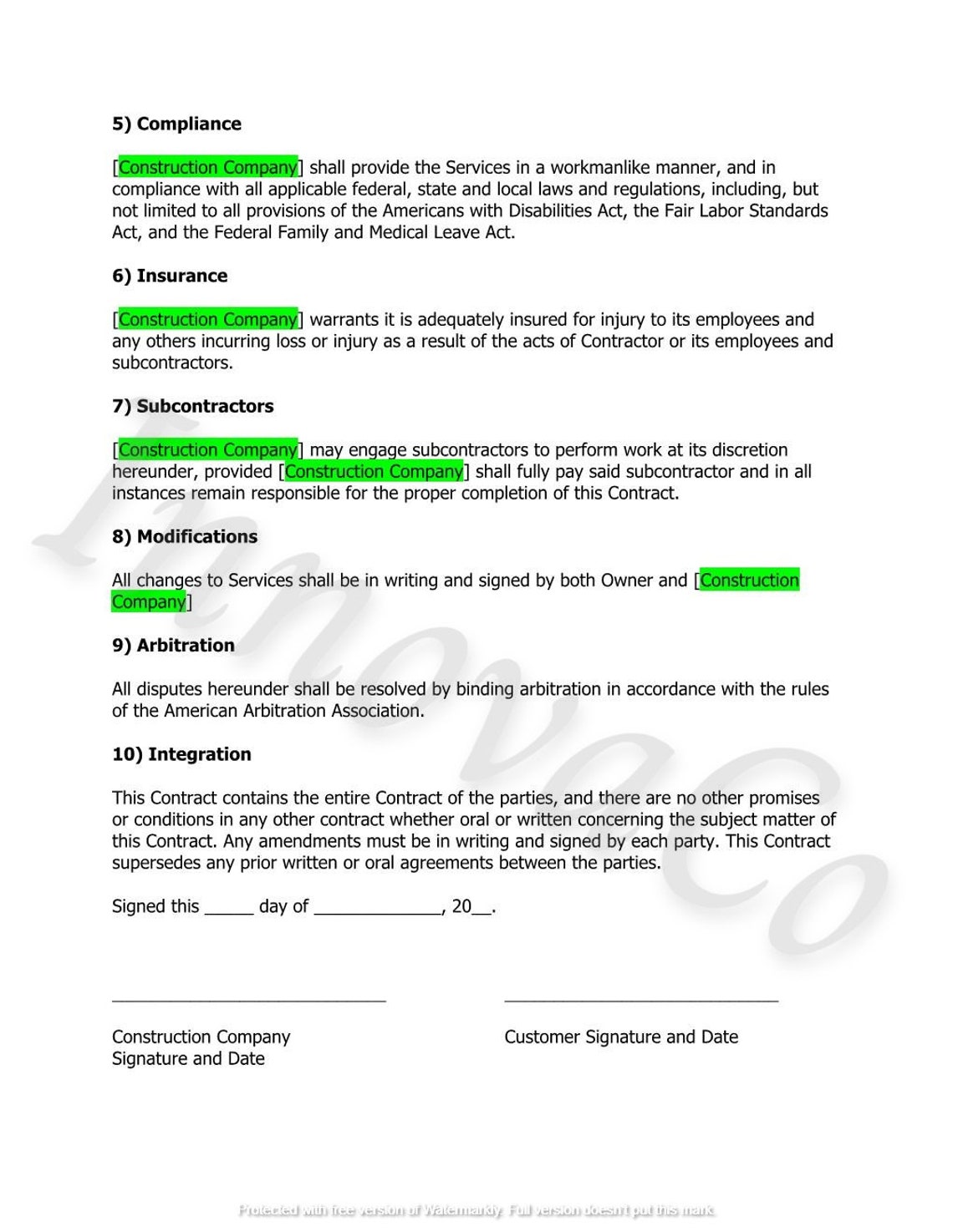 Simple Construction Contract Template, Construction, Handyman, Contract ...