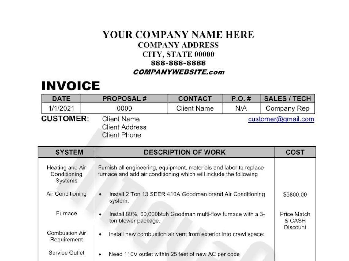 Contractor Invoice Template, Invoice Form, Handyman Invoice Form ...