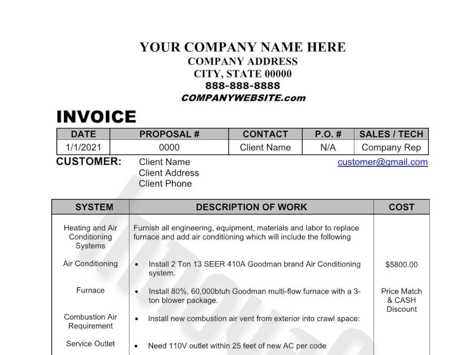 Contractor Invoice Template, Invoice Form, Handyman Invoice Form ...