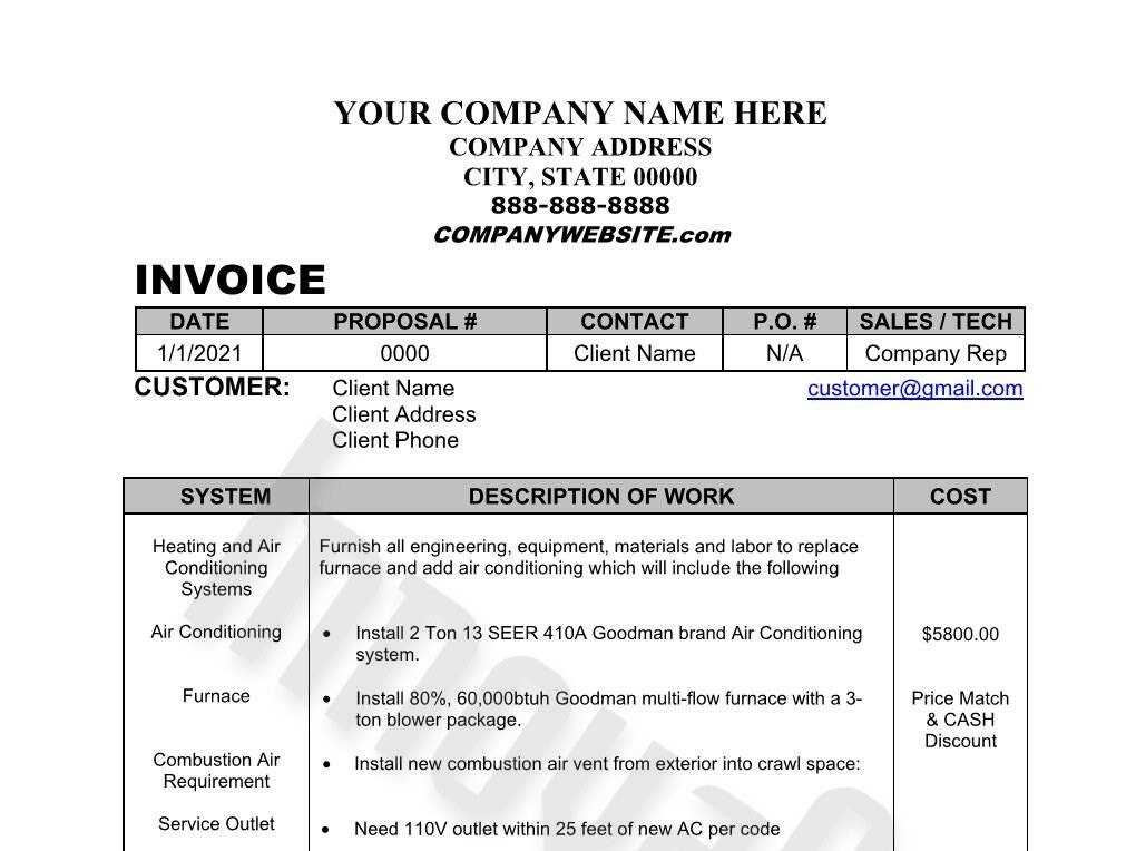 Contractor Invoice Template, Invoice Form, Handyman Invoice Form ...