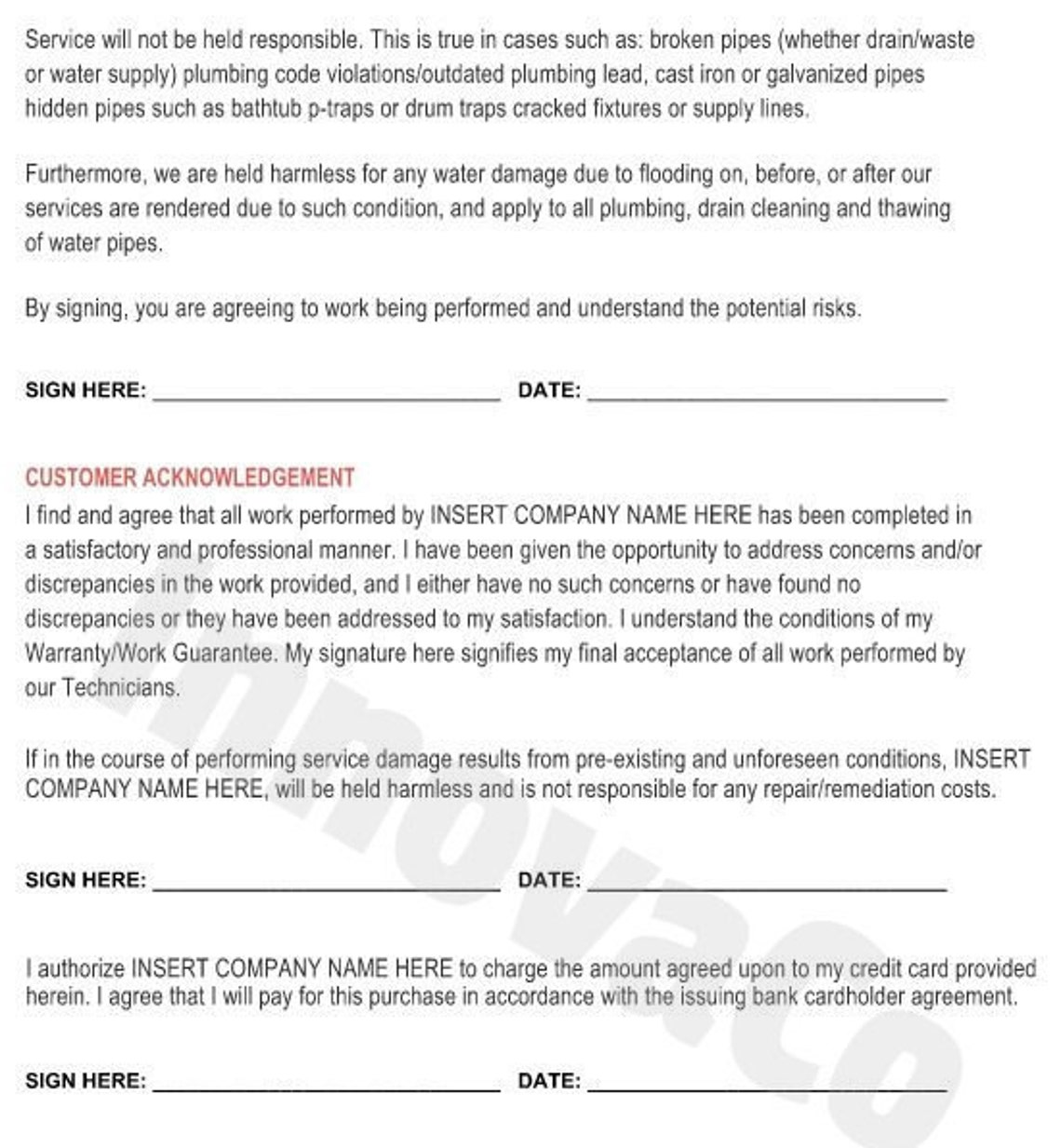 Plumbing Invoice Template, Sewer Service Quote, Sewer Invoice Form ...