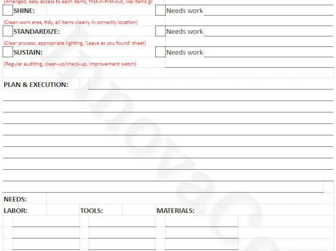 5S Checklist, 5S, LEAN Six Sigma, Checklist, Workplace Organization ... 5S Checklist, 5S, LEAN Six Sigma, Checklist, Workplace Organization ...