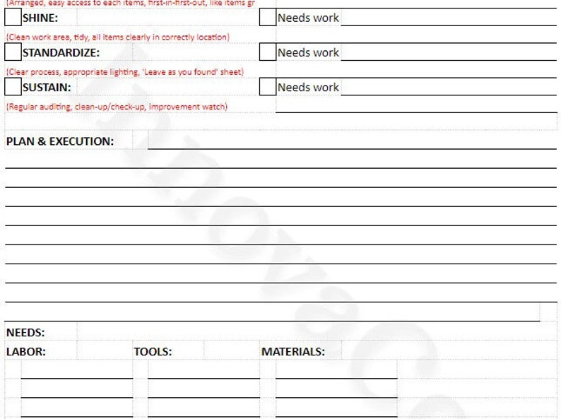 5S Checklist, 5S, LEAN Six Sigma, Checklist, Workplace Organization ...