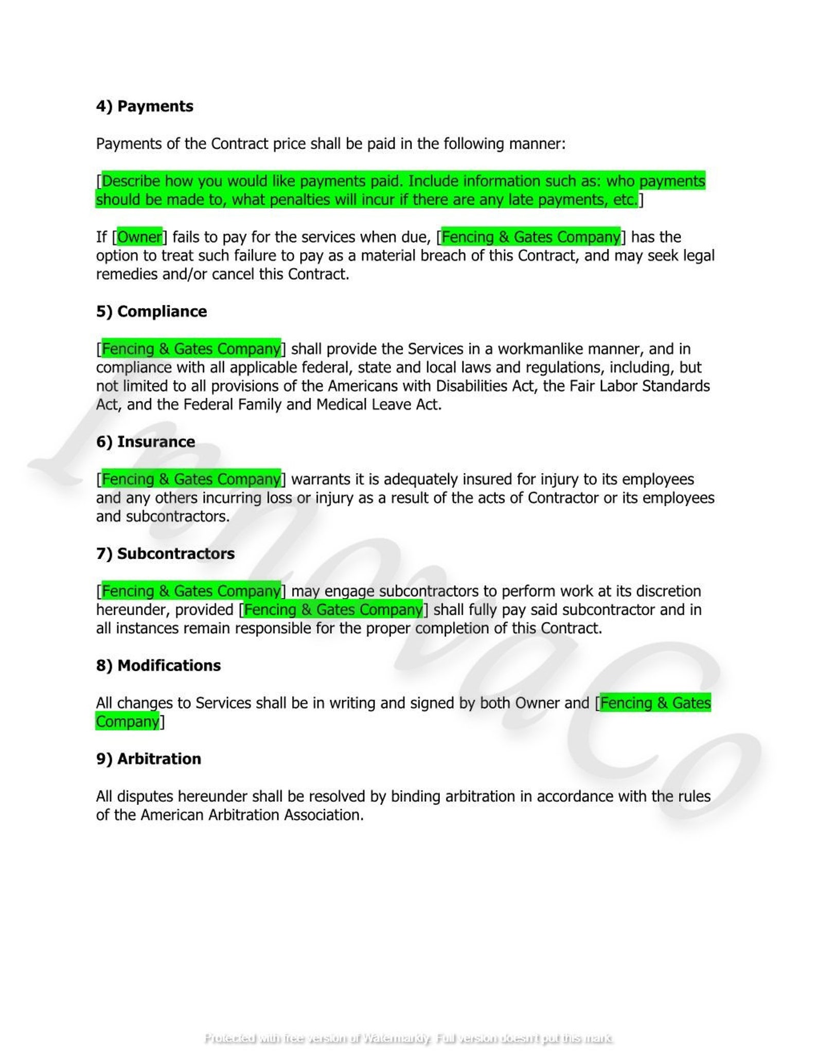 Simple Fencing Contract, Fencing Contract Template, Fencing and Gates ...