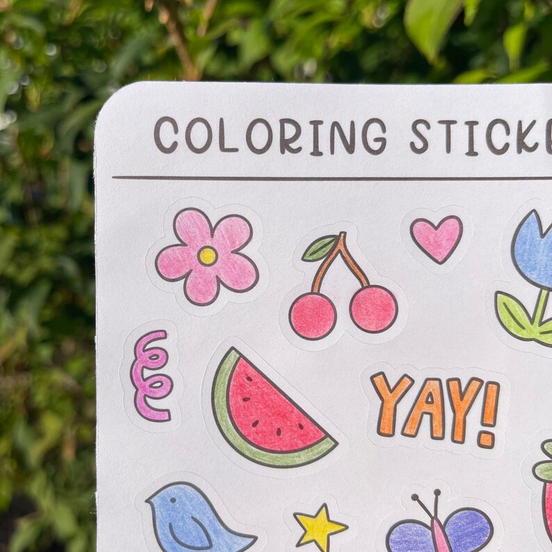 Nature Sticker Sheet | DIY Coloring Animal Fruit Flowers | Color Your ...
