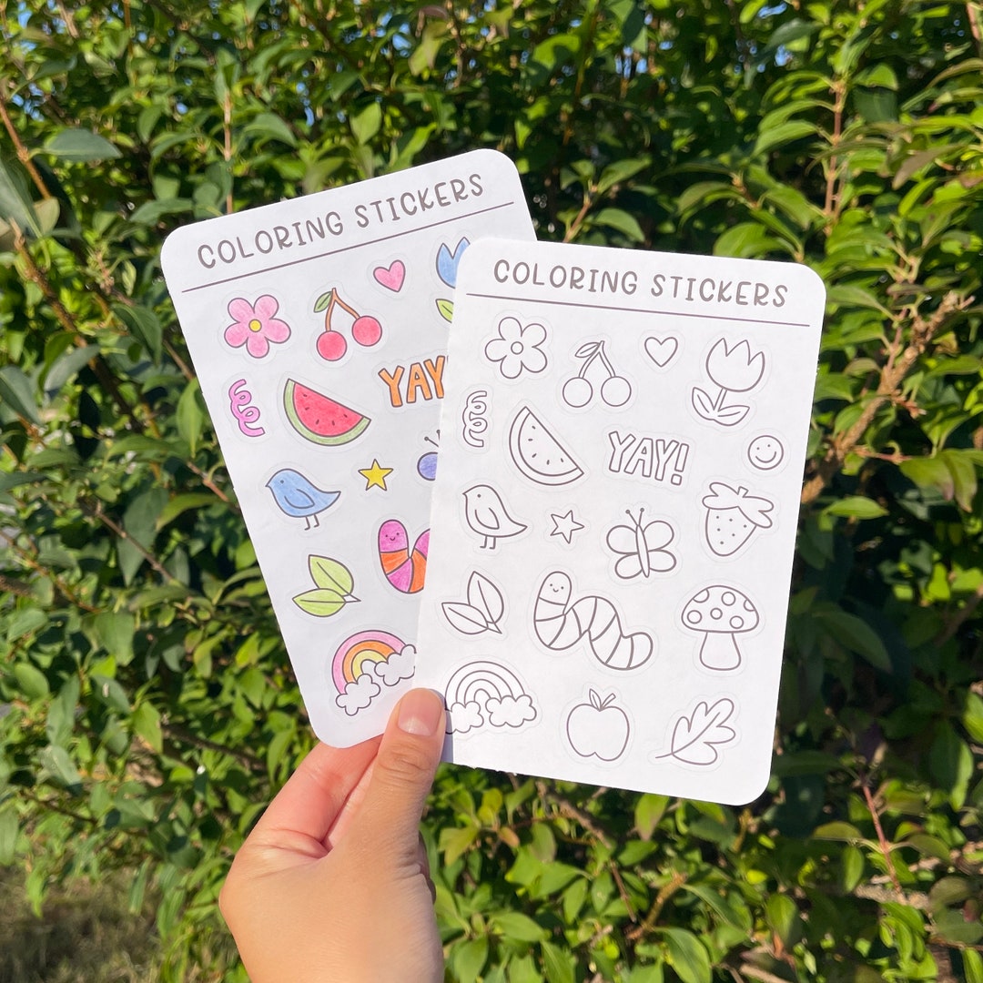 Nature Sticker Sheet | DIY Coloring Animal Fruit Flowers | Color Your ...