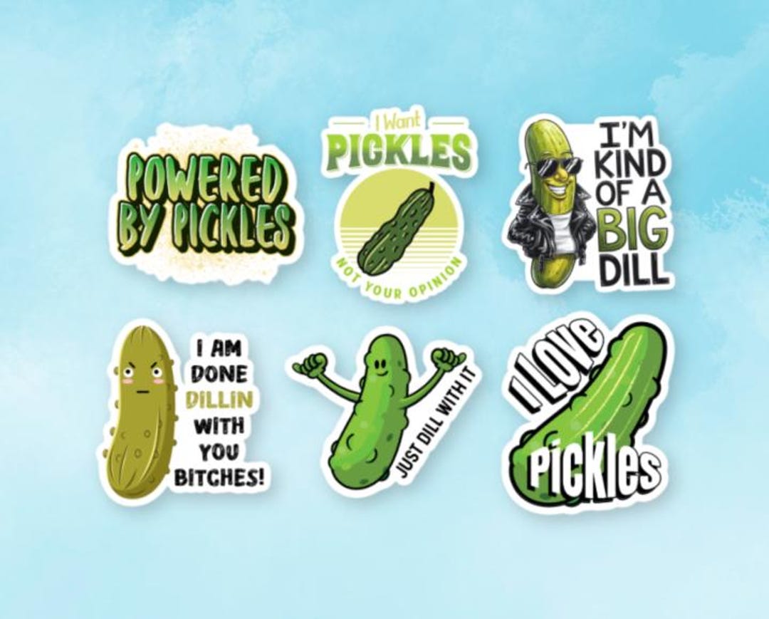 Set of 6 Pickle Stickers - Vinyl Sticker Pack - Funny Pickle Puns ...