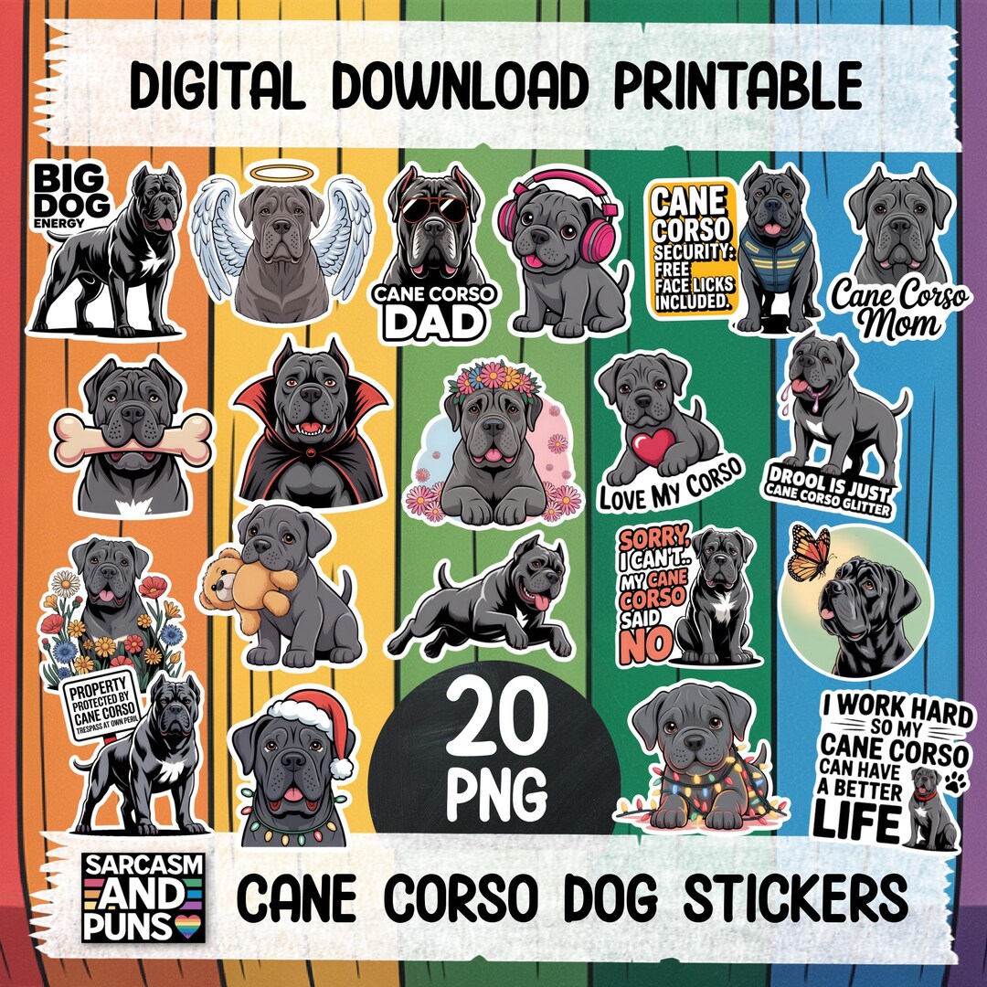 Cute Cane Corso Sticker Bundle - Instant Digital Download 20 PNG ...