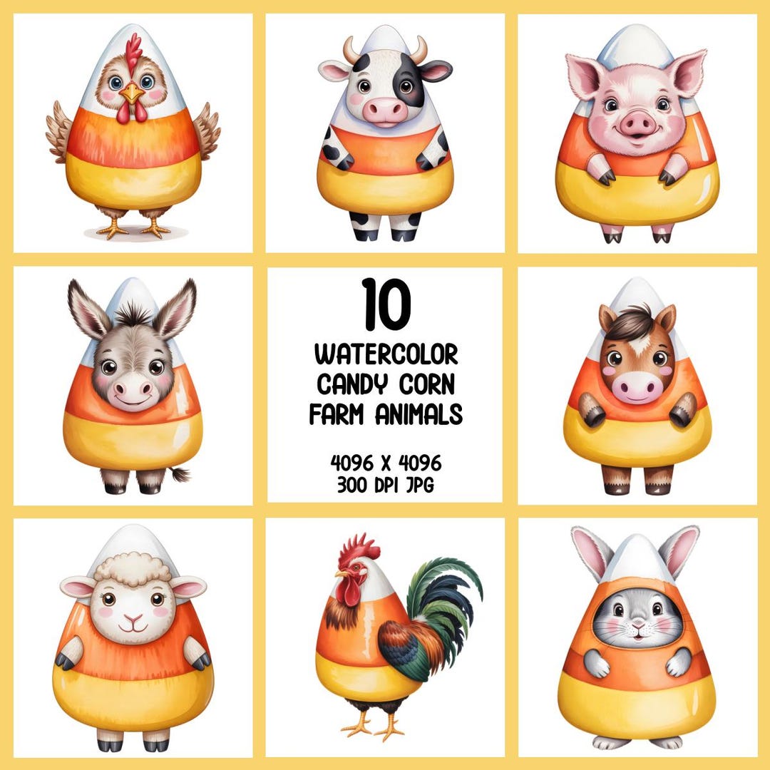 Halloween Clipart Bundle - 10 Watercolor Farm Animals Candy Corn ...