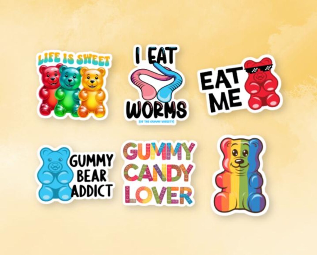 Set of 6 Gummy Candy Stickers - Vinyl Sticker Pack - Funny Food Gift ...