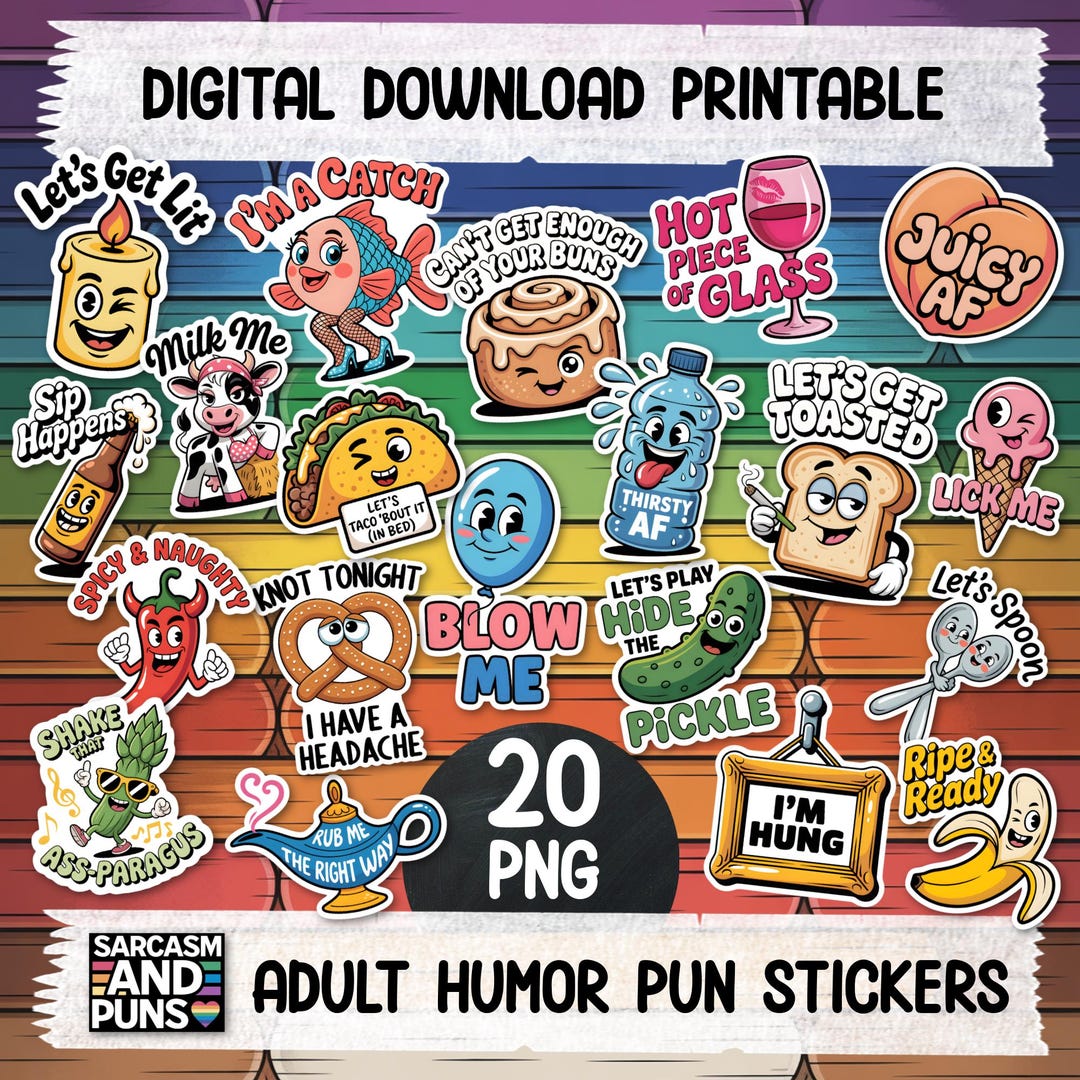 Sarcastic Adult Humor Sticker Bundle - Instant Digital Download 20 PNG ...