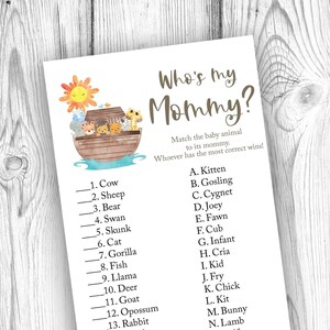 Noah's Ark Who's My Mama Baby Shower Game, Who's My Mommy Game, Animal ...