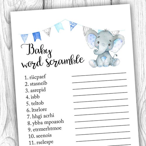Pink Elephant Word Scramble Baby Shower Game Girl Elephant - Etsy