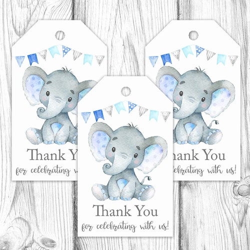 Elephant Favor Tags Blue Elephant Baby Shower Elephant Baby - Etsy