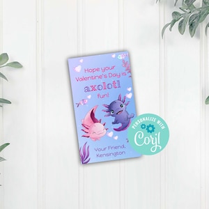Valentine's Day Axolotl Card, Axolotl Valentine Cards, School Party ...