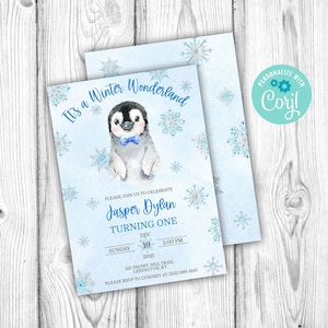 Penguin Birthday Party Invitation, Penguin Invitation, Editable ...