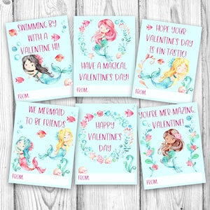 Mermaid Valentine's Day Cards, Girls Valentine Cards, Printable ...