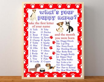 What's Your Puppy Name Printable, Girl Puppy Name Game, Puppy Birthday ...
