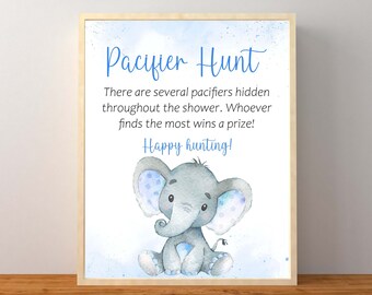 Pacifier Hunt Game, Elephant Pacifier Hunt Game, Printable Baby Shower ...