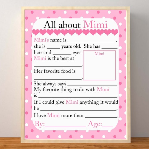 All About My Mimi Kid Questionnaire Mothers Day Gift INSTANT - Etsy