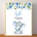 Gift Table Sign, Elephant Gift Table Sign, Blue Floral Elephant Baby ...