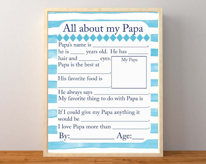 INSTANT DOWNLOAD | Father's Day Printable, All About My Dad, Grandpa ...