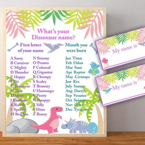 Girl Dinosaur Birthday Party Dinosaur Name Game What's - Etsy