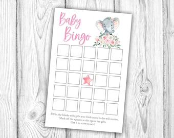 Pink Girl Elephant Baby Shower Bingo Game, Floral Elephant Baby Shower ...