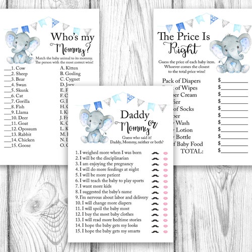 Elephant Baby Shower Games Blue Baby Shower Games Instant - Etsy