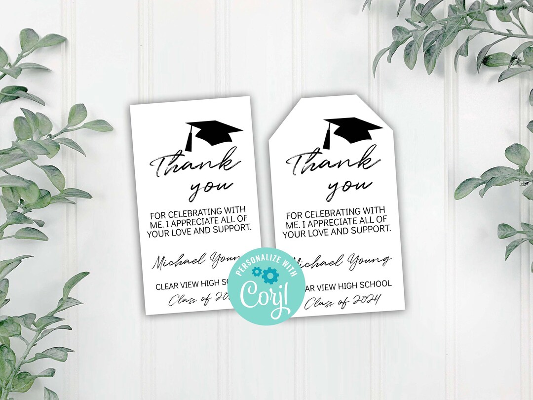 Editable Graduation Thank You Favor Tags, Grad Decorations, Graduation ...