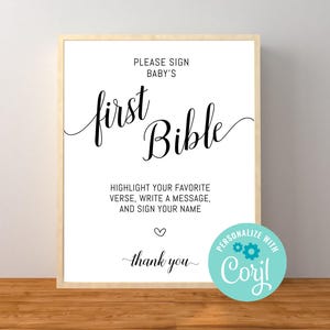Editable Baby's First Bible Sign, Personalized Highlight Your Favorite ...