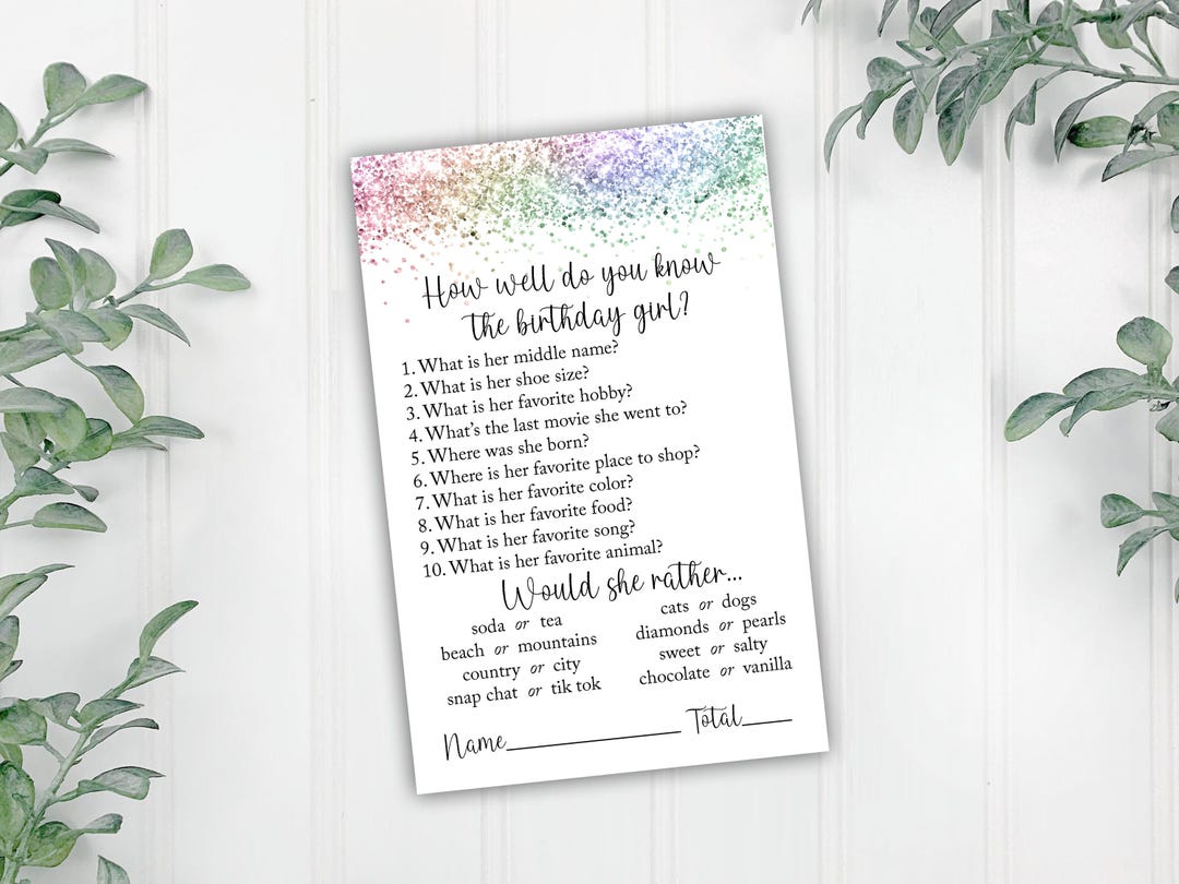 How Well Do You Know the Birthday Girl Game, Birthday Party Game ...