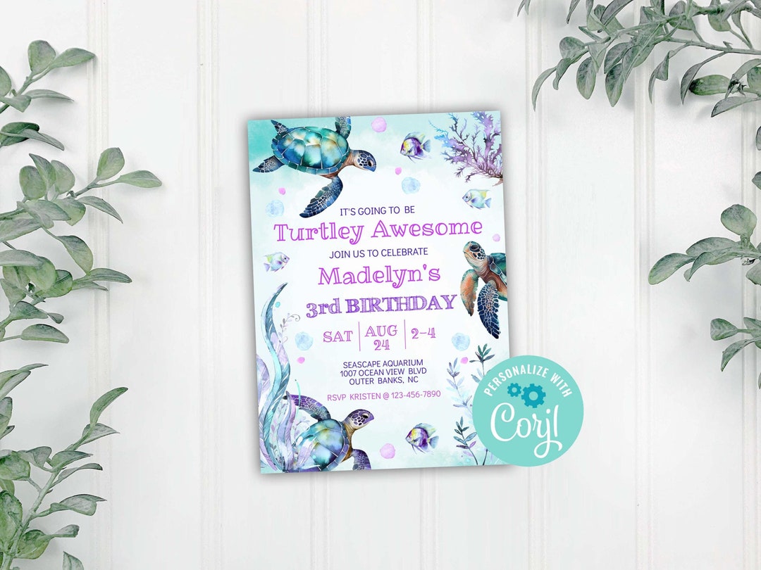 Turtle Birthday Party Invitation, Under the Sea Turtle Invitation ...