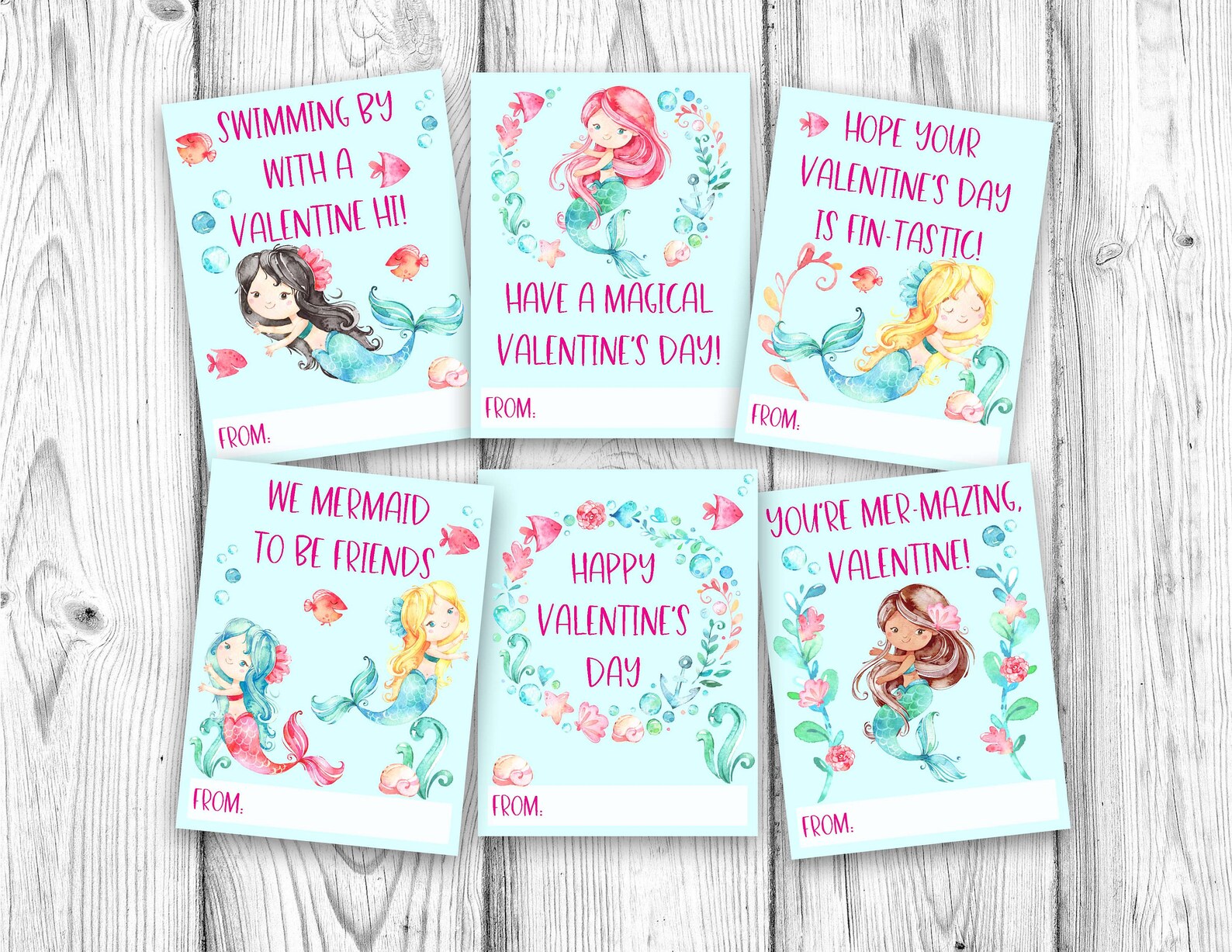 Mermaid Valentine's Day Cards Girls Valentine Cards - Etsy