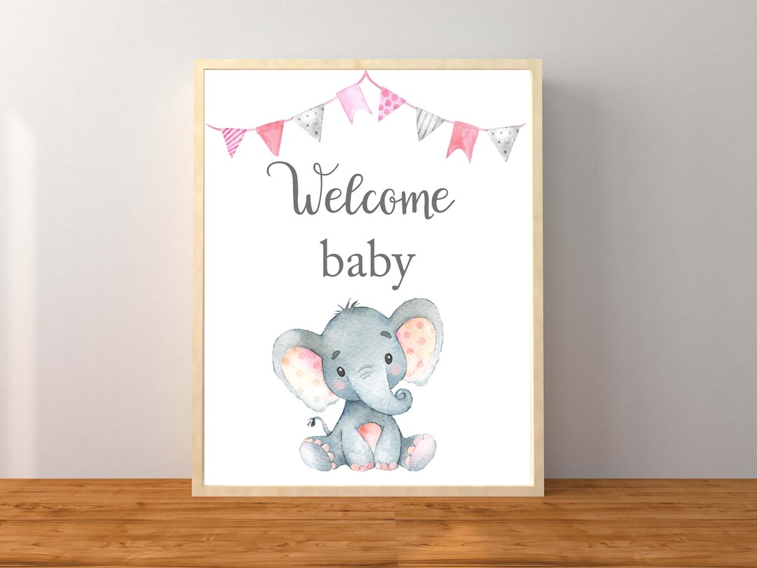 Elephant Welcome Baby Sign, Welcome Baby Sign, Girl Elephant Baby ...