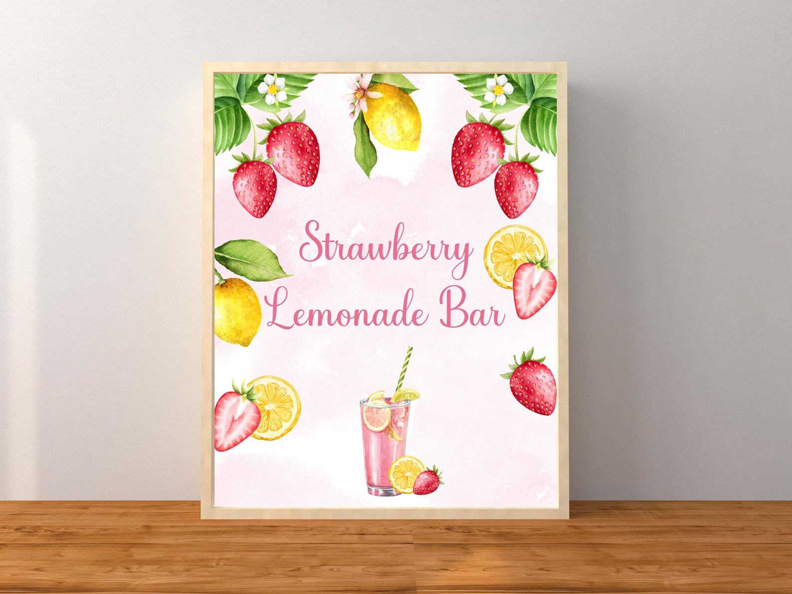 Strawberry Lemonade Bar Sign, Beverage Sign, Strawberry Lemon Bridal ...