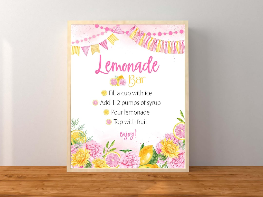 Lemonade Bar Sign, Citrus Lemon Birthday Party Drink Station ...