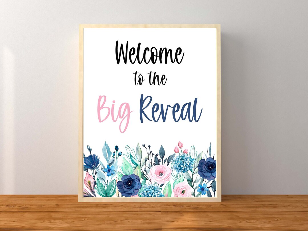 Welcome to the Big Reveal Sign, Gender Reveal Party, Navy Blue and Pink ...
