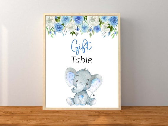 Gift Table Sign Elephant Gift Table Sign Blue Floral | Etsy