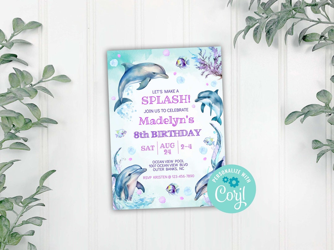 Dolphin Birthday Party Invitation, Under the Sea Dolphin Invitation ...