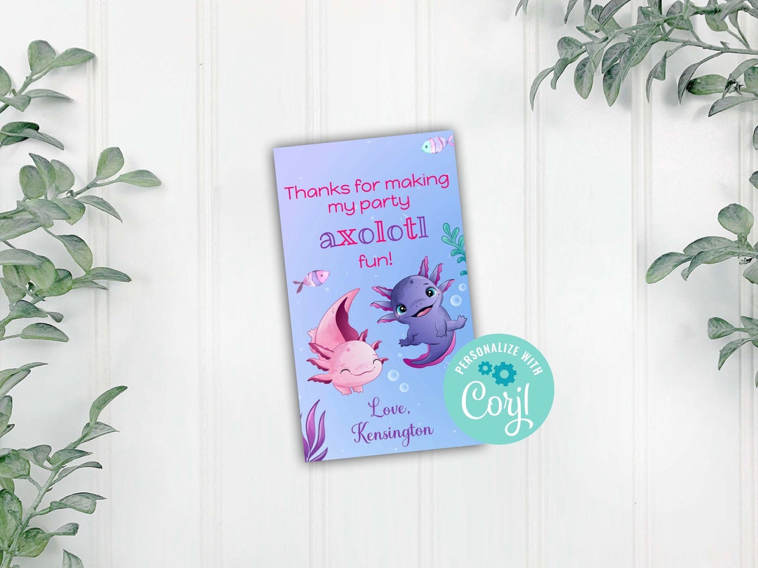 Axolotl Gift Tag, Purple and Pink Axolotl Birthday Party Favor Tags ...