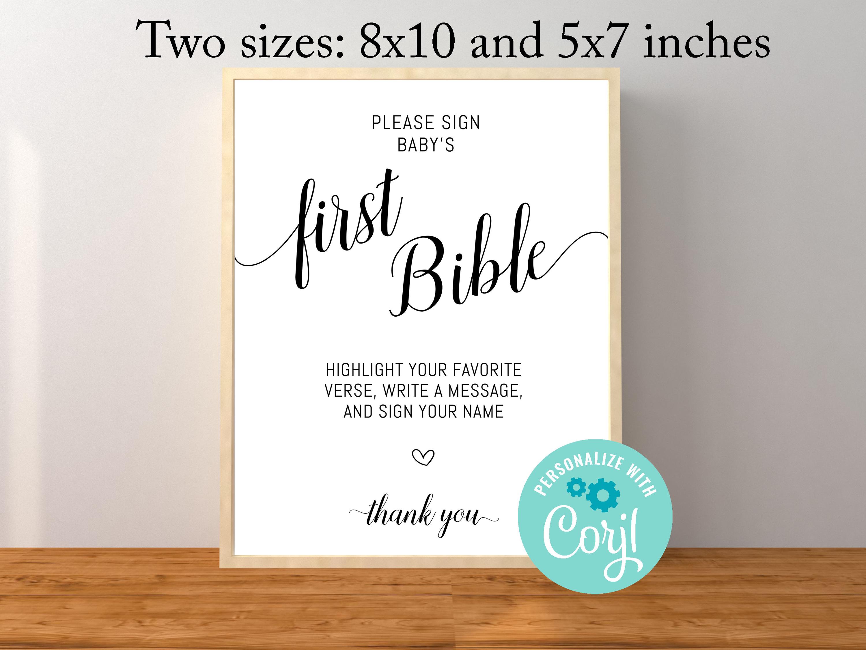 Editable Baby's First Bible Sign, Personalized Highlight Your Favorite ...
