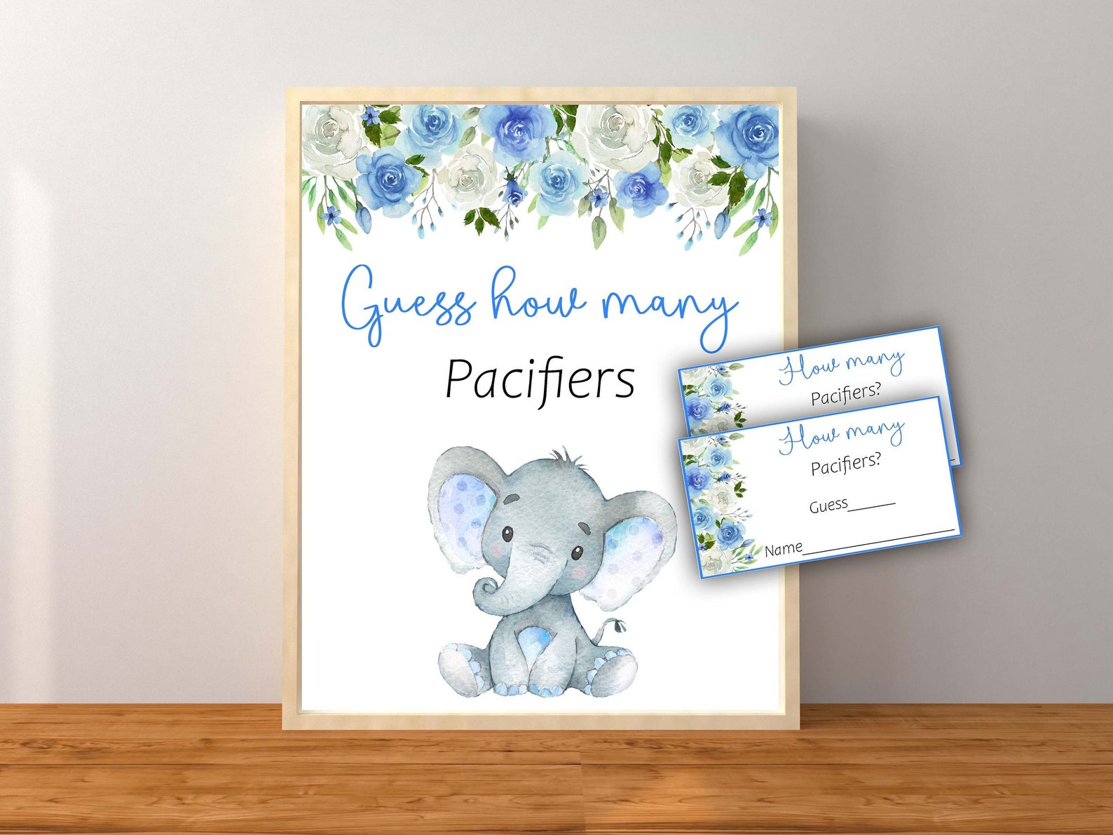Guess How Many Pacifiers, Pacifiers Baby Shower Game, Blue Floral ...
