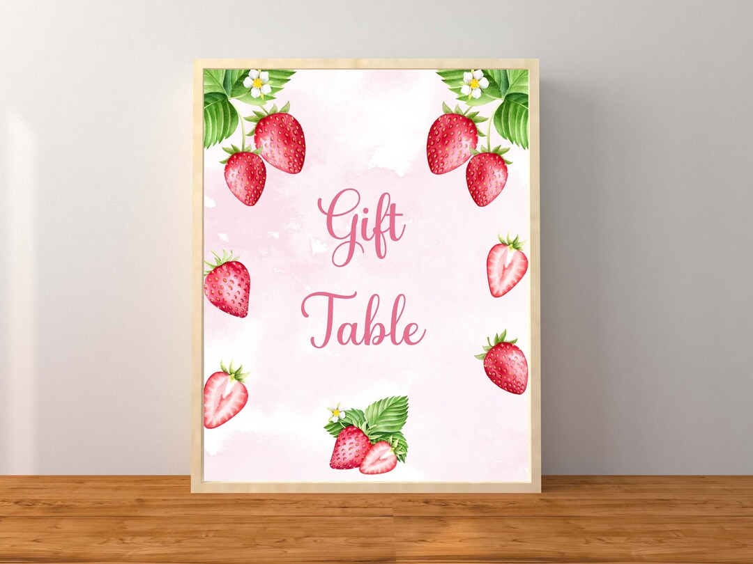 Strawberry Gift Table Sign, Strawberry Baby Shower Decorations, Red ...